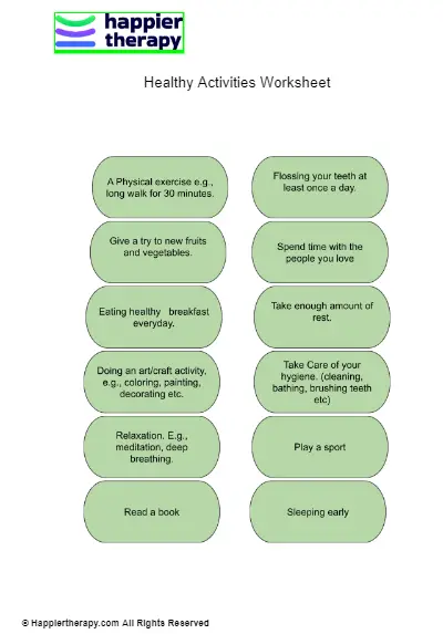 Healthy Activities Worksheet | HappierTHERAPY
