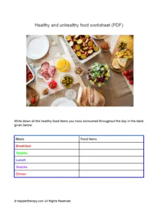 Healthy And Unhealthy Foods Sorting Worksheet | HappierTHERAPY
