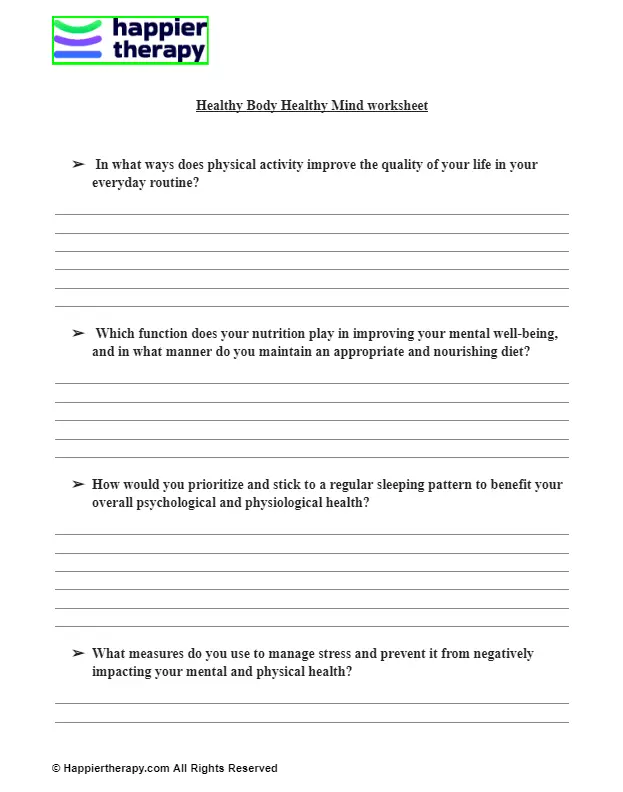 Healthy Body Healthy Mind Worksheet | HappierTHERAPY