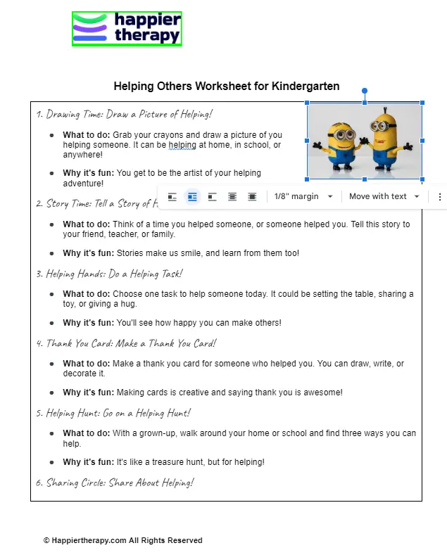 Helping Others Worksheet For Kindergarten | HappierTHERAPY