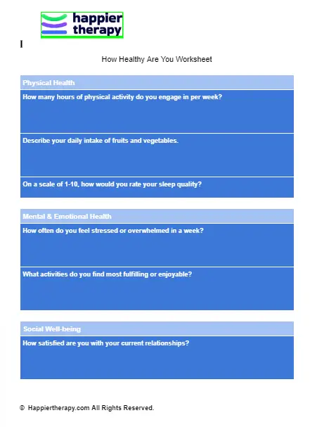 How Healthy Are You Worksheet | HappierTHERAPY