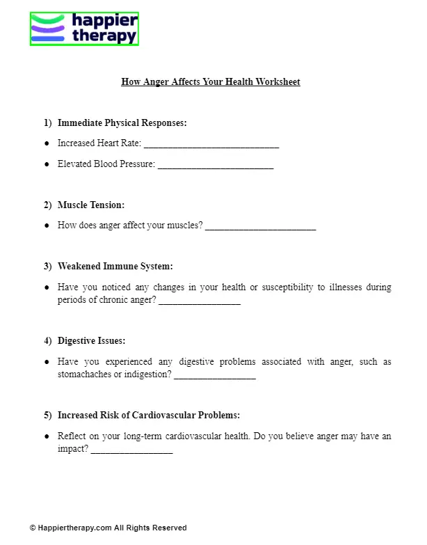 How Anger Affects Your Health Worksheet | HappierTHERAPY