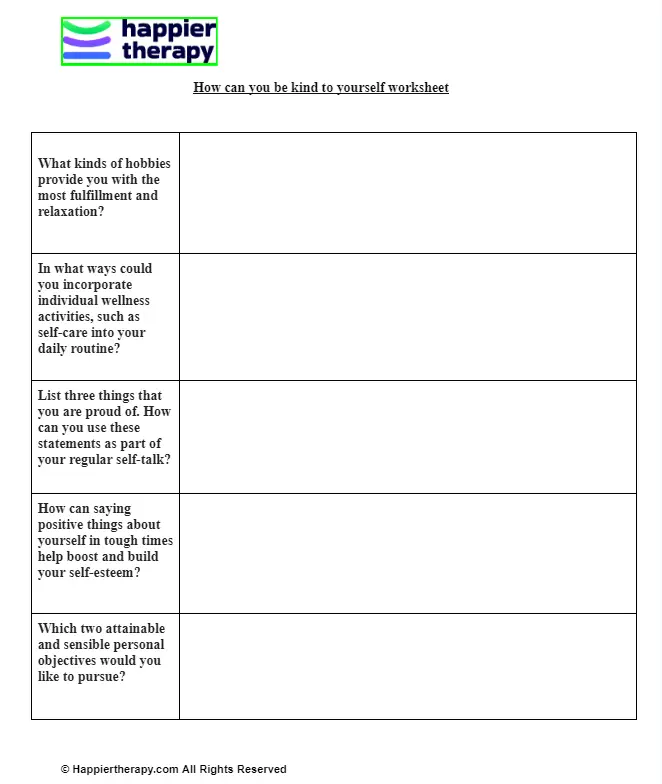 How Can You Be Kind To Yourself Worksheet | HappierTHERAPY