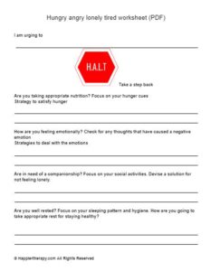 Hungry angry lonely tired worksheet (PDF) - HappierTHERAPY