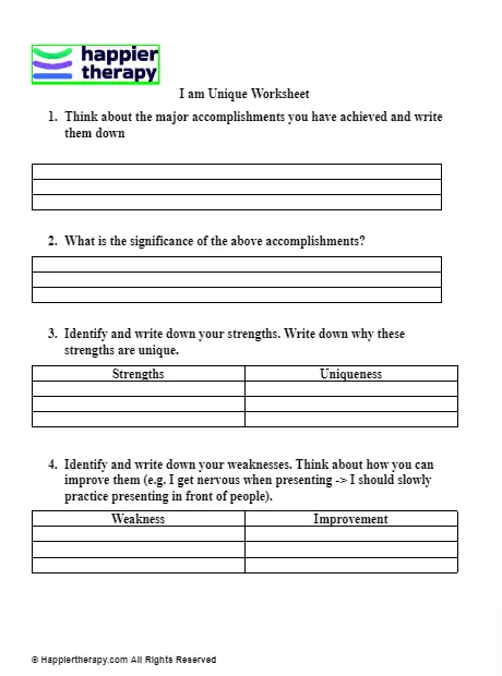 I Am Unique Worksheet | HappierTHERAPY