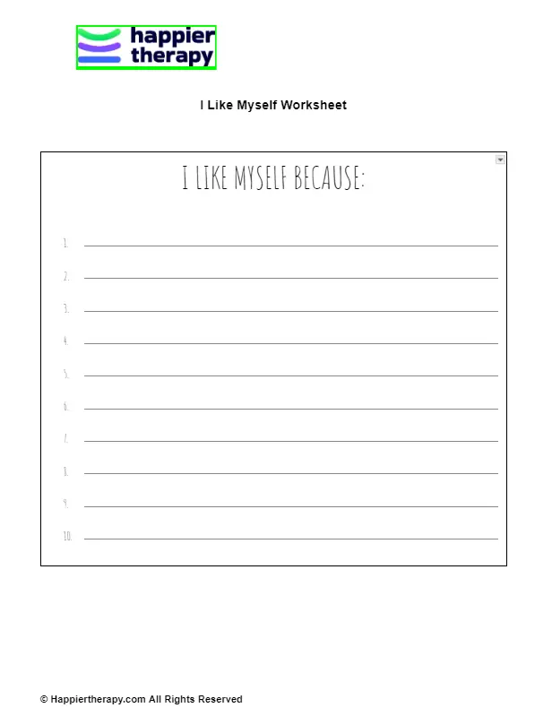 I Like Myself Worksheet | HappierTHERAPY