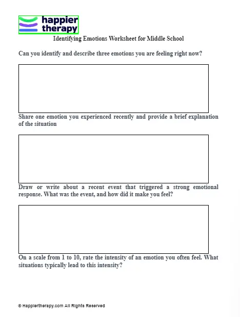 Identifying Emotions Worksheet For Middle School | HappierTHERAPY