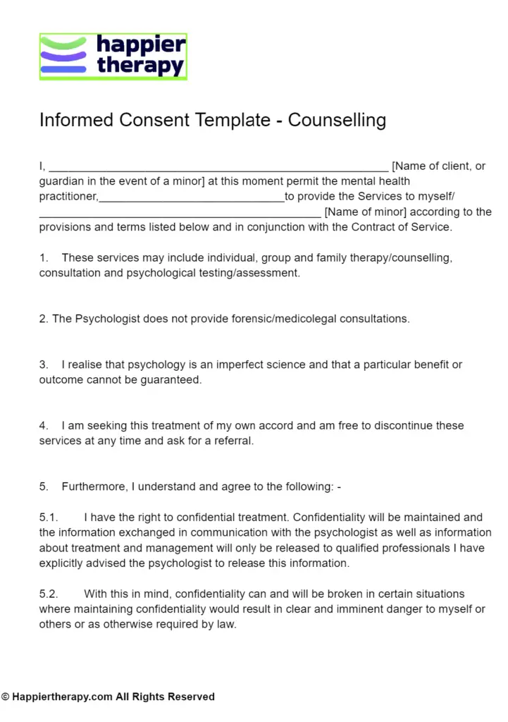 Informed Consent Template - Counselling | HappierTHERAPY