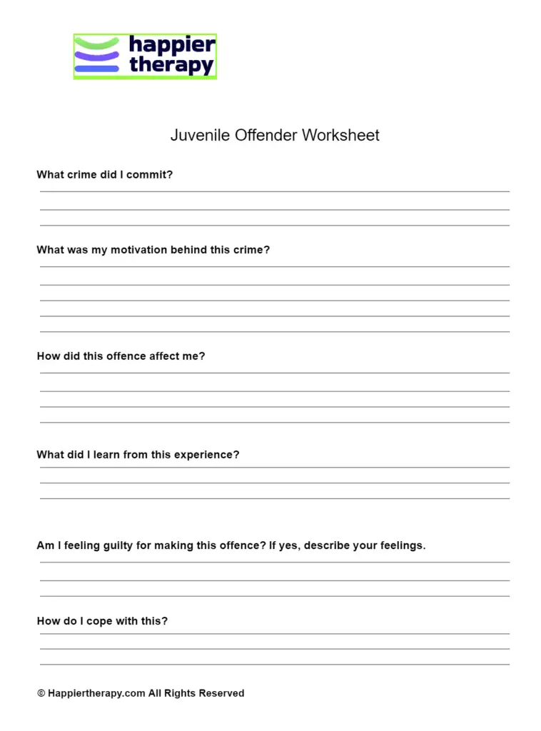 Juvenile Offender Worksheet | HappierTHERAPY