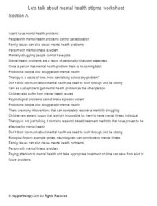 Lets talk about mental health stigma worksheet - HappierTHERAPY