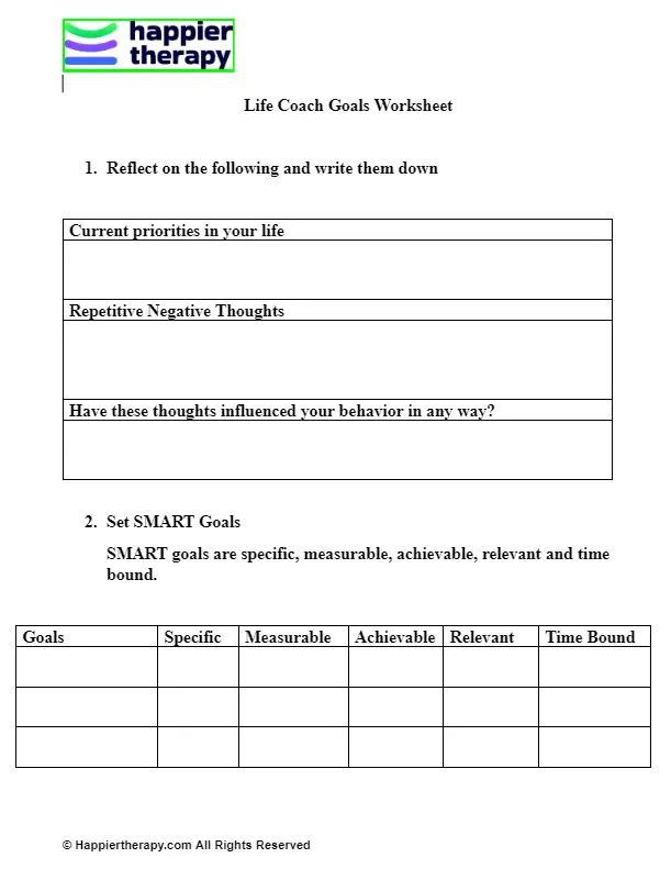 Life Coach Goals Worksheet | HappierTHERAPY