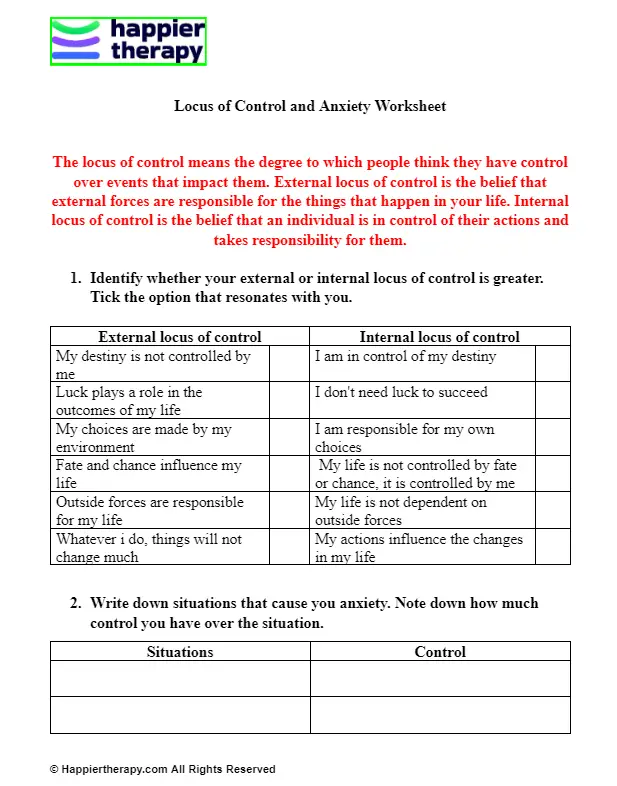 Locus Of Control And Anxiety Worksheet | HappierTHERAPY Locus Of Control And Anxiety Worksheet | HappierTHERAPY