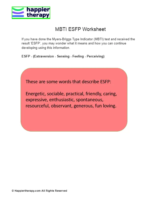 MBTI ESFP Worksheet | HappierTHERAPY