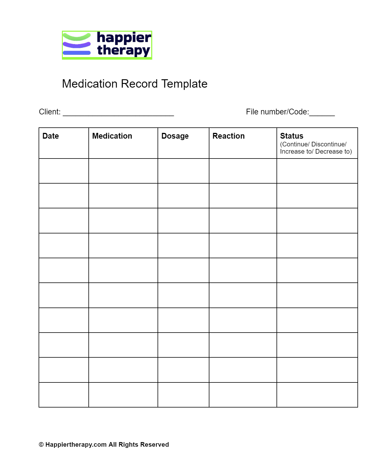 Medication Records Template | HappierTHERAPY