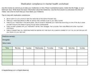 Medication compliance in mental health worksheet - HappierTHERAPY
