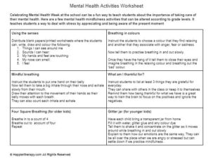 Mental Health Activities Worksheet - HappierTHERAPY