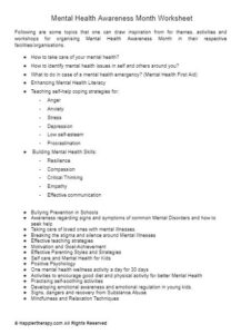 Mental Health Awareness Month Worksheet - HappierTHERAPY