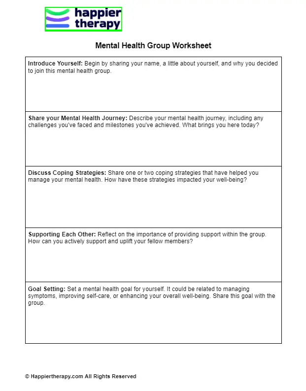 Mental Health Group Worksheet | HappierTHERAPY