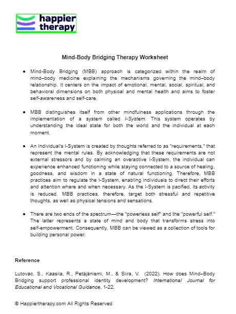 Mind-Body Bridging Therapy Worksheet | HappierTHERAPY