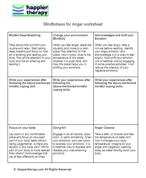 Mindfulness For Anger Worksheet | HappierTHERAPY