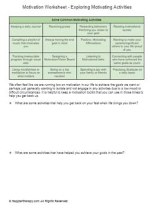 Motivation Worksheet - Exploring Motivating Activities - HappierTHERAPY