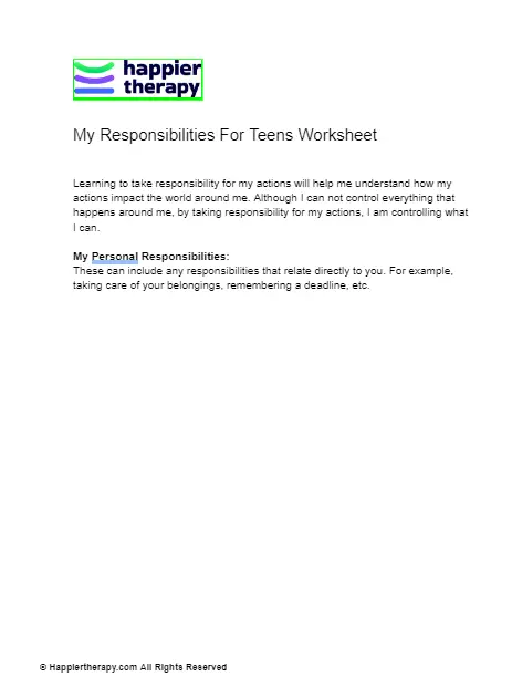 My Responsibilities For Teens Worksheet | HappierTHERAPY