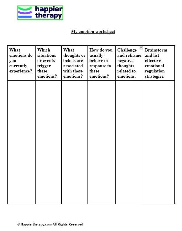 My Emotion Worksheet | HappierTHERAPY