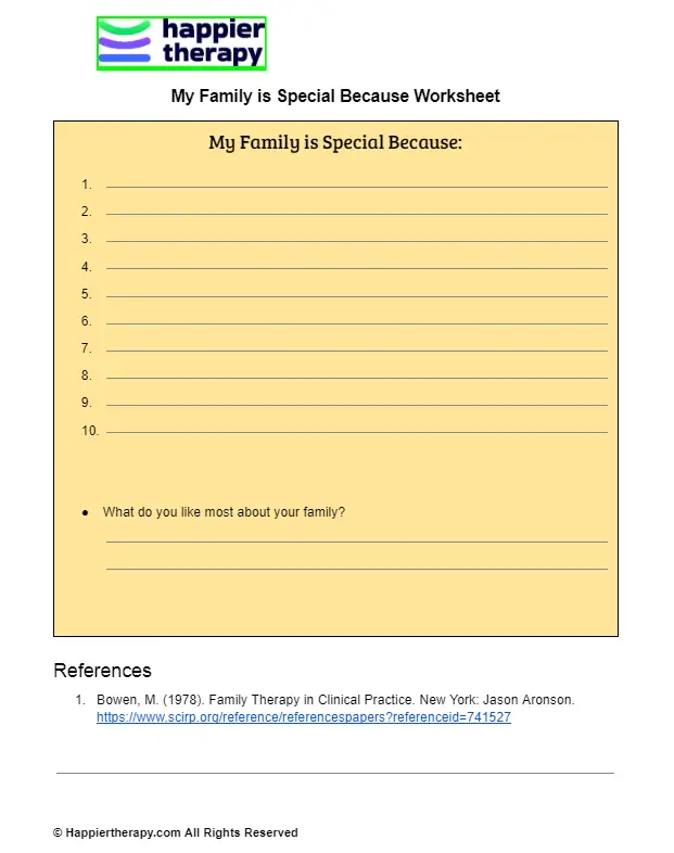 My Family Is Special Because Worksheet | HappierTHERAPY