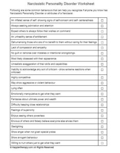 Narcissistic Personality Disorder Worksheet - HappierTHERAPY