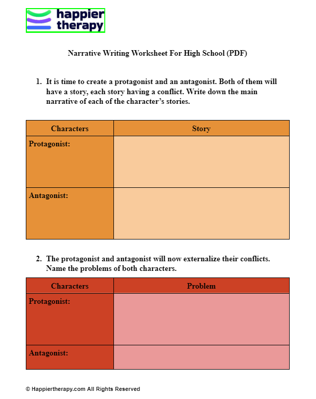 Narrative Writing Worksheet For High School (PDF) | HappierTHERAPY