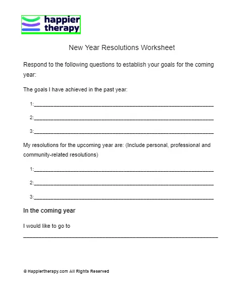 New Year Resolution Worksheet | HappierTHERAPY