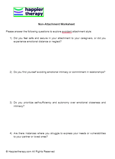 Non-Attachment Worksheet | HappierTHERAPY