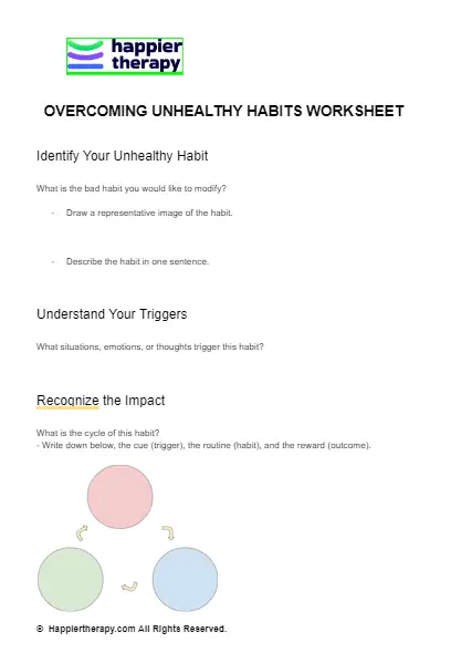 OVERCOMING UNHEALTHY HABITS WORKSHEET | HappierTHERAPY