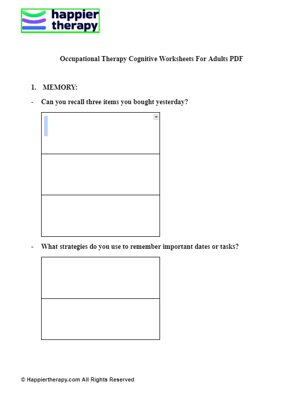 Cognitive Worksheets For Adults