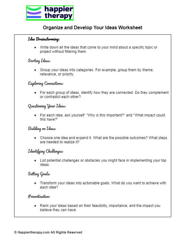 Organization Worksheets Organize And Develop Your Ideas Worksheet