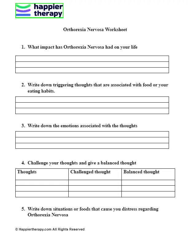 Orthorexia Nervosa Worksheet | HappierTHERAPY