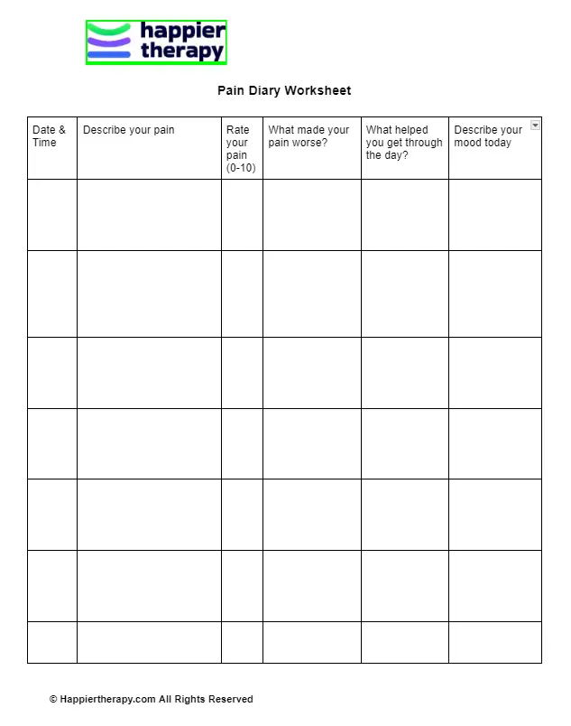 Pain Diary Worksheet | HappierTHERAPY