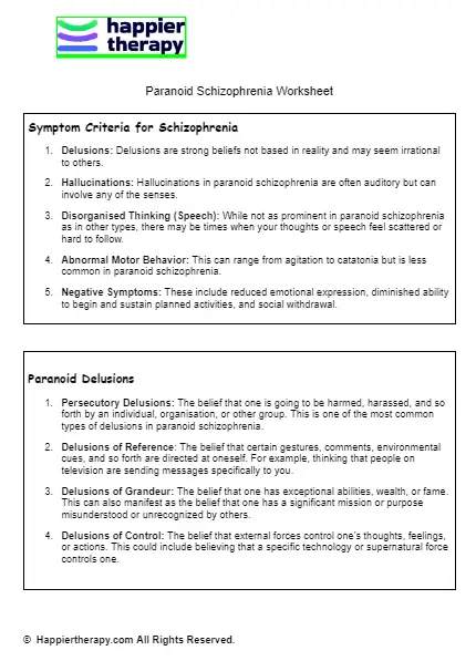 Paranoid Schizophrenia Worksheet | HappierTHERAPY
