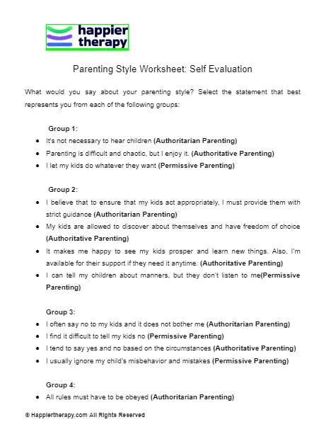Parenting Style Worksheet: Self Evaluation | HappierTHERAPY