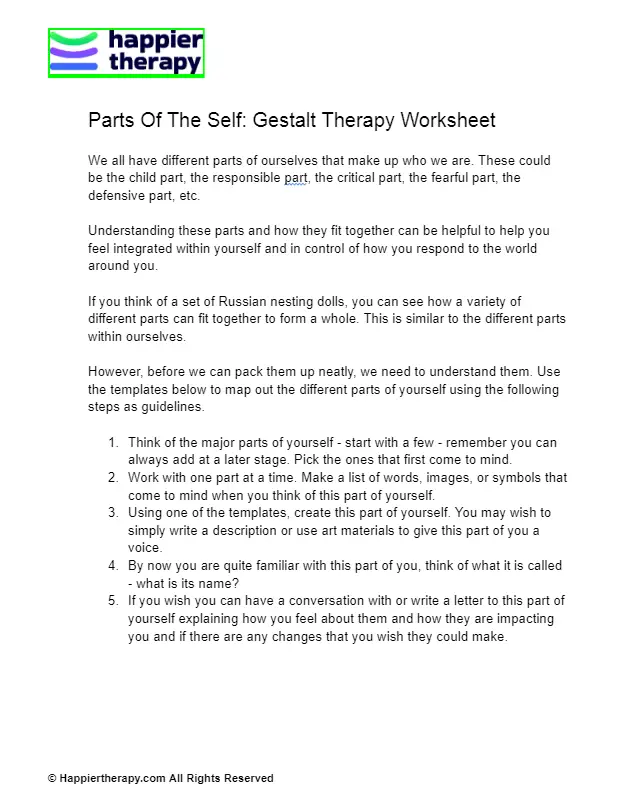 Parts Of The Self: Gestalt Therapy Worksheet | HappierTHERAPY