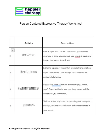 Person-Centered Expressive Therapy Worksheet | HappierTHERAPY