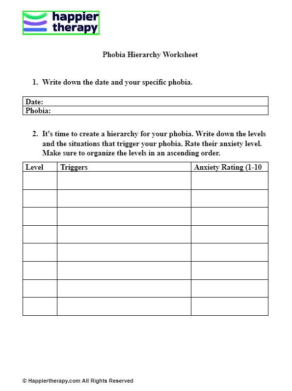 Phobia Hierarchy Worksheet | HappierTHERAPY
