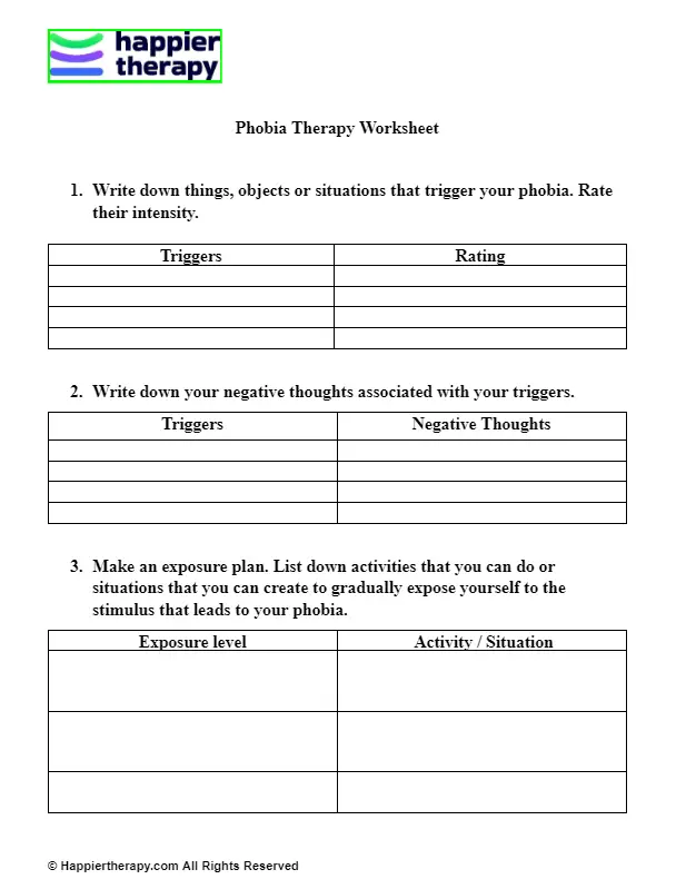 Phobia Therapy Worksheet | HappierTHERAPY