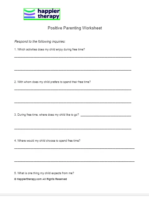 Positive Parenting Worksheet | HappierTHERAPY Positive Parenting Worksheet | HappierTHERAPY