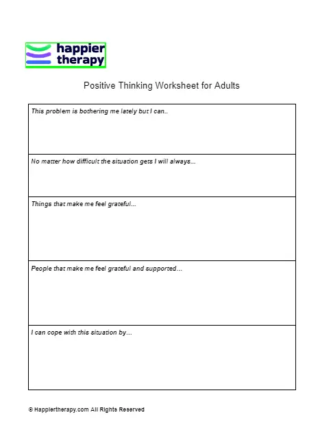 Positive Thinking Worksheet For Adults | HappierTHERAPY