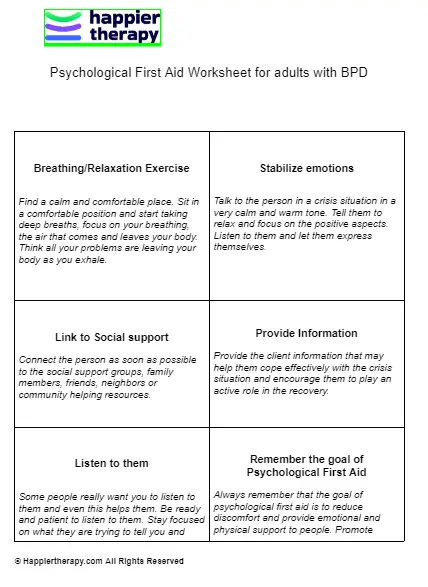 Psychological First Aid Worksheet For Adults With BPD | HappierTHERAPY