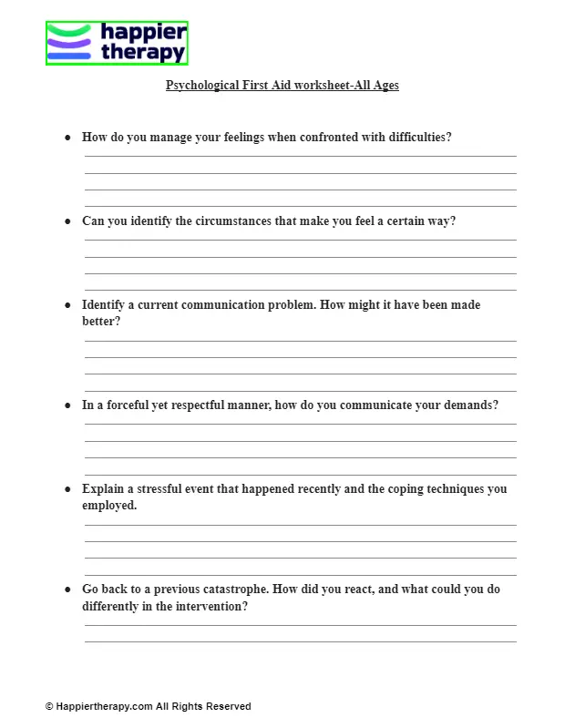 Psychological First Aid Worksheet-All Ages | HappierTHERAPY