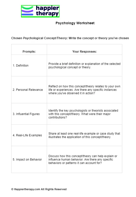 Psychology Worksheet | HappierTHERAPY