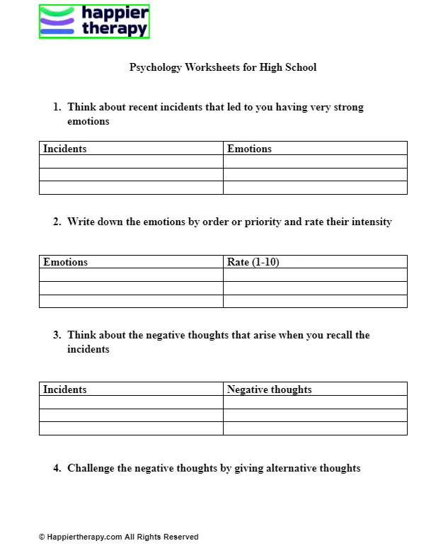 Psychology Worksheets For High School | HappierTHERAPY
