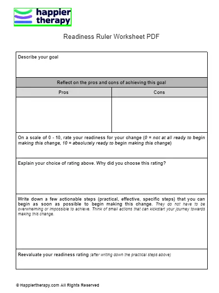 Readiness Ruler Worksheet PDF | HappierTHERAPY